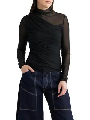 Hugo Boss Etulah Ruched Mesh Top - Black