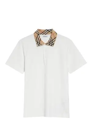 Burberry Evan Check Collar Cotton Piqué Polo - White
