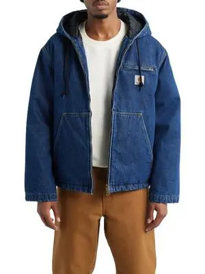 Carhartt Work In Progress Cleveland Hooded Jacket Blue (stone Washed)