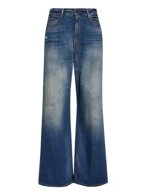 Acne Studios Distressed Wide Leg Jeans - Mid Blue