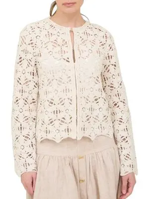 ZOE AND CLAIRE Cotton Crochet Cardigan - Cream