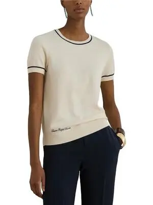 Ralph Lauren Tipped Short Sleeve Crewneck Sweater - Mascarpone Cream/refined Navy