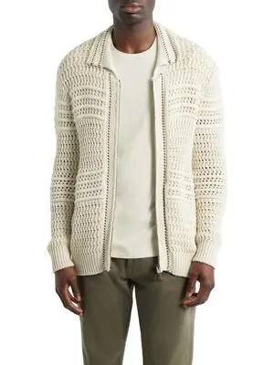 Canali Zip-front Crochet Knit Sweater - Beige