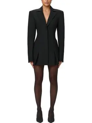 Naked Wardrobe Pleated Long-sleeve Suiting Blazer Minidress - Black