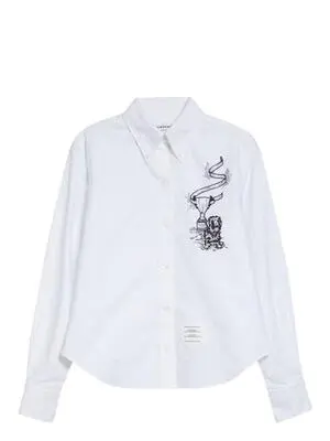 Thom Browne Embroidered Cotton Poplin Button-down Shirt - White