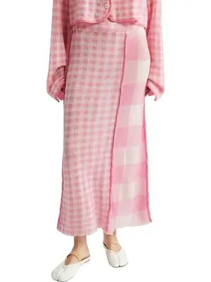 YANYAN Gingham Wool Maxi Skirt - Pink