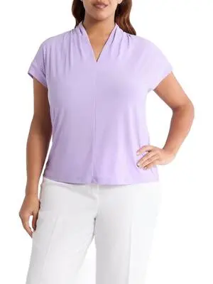 KASPER Cap Sleeve V-neck Shirt - Lavender Mist