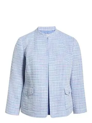 KASPER Stand Collar Tweed Jacket - Paris Bleu Multi