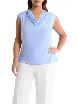 KASPER Cowl Neck Cap Sleeve Top Paris Bleu
