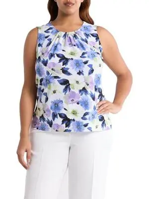 KASPER Floral Print Shirred Shell