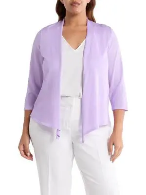 KASPER Open Front Three-quarter Sleeve Cardigan - Lavender Mist
