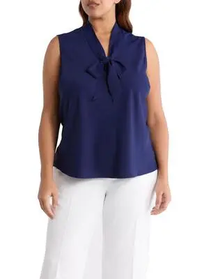 KASPER Sleeveless Tie-neck Top - Kasper Navy