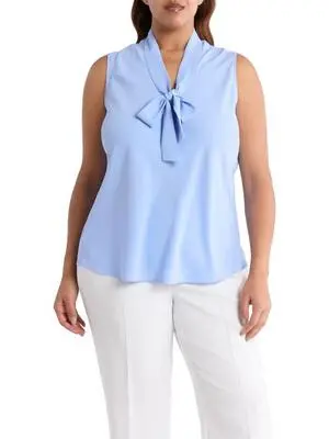 KASPER Sleeveless Tie-neck Top - Paris Bleu