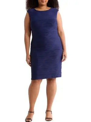KASPER Textured Sleeveless Sheath Dress - Kasper Navy