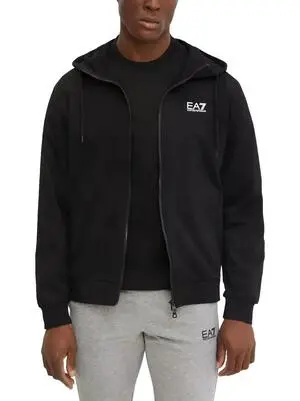 EA7 Logo-print Zip-up Hoodie - Black