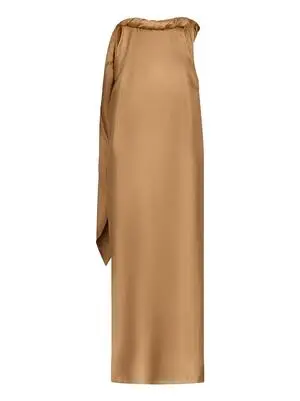 Loulou De Saison Susan Twisted Collar Silk Dress - Gold