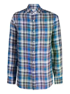 Brunello Cucinelli Check-pattern Linen Shirt - Blue