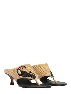 Farm Rio Raffia Icons Kitten Heel Sandals - Tucan Black