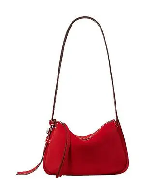 Tory Burch Romy Small Pick Stitch Suede Shoulder Bag - Toucan Red