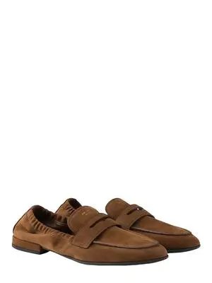 Prada Shuffle Antiqued Suede Leather Loafers Light Brown