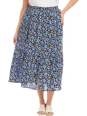 KAREN KANE Plus Size Printed Front Slit Midi Skirt