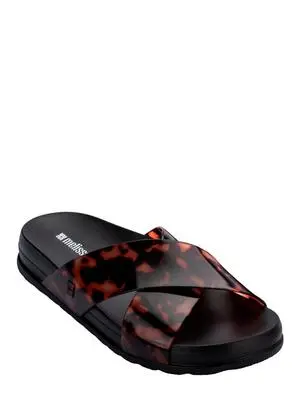 Melissa Cozy Cross Slides - Black/tortoise