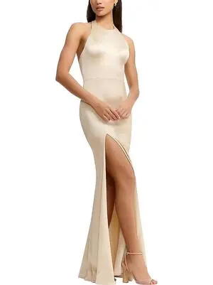 Dress The Population Paige High Slit Dress - Champagne