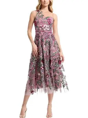 Dress The Population Rosemary Sweetheart Belted Illusion Dress - Blush Multi