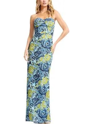 Dress The Population Vada Strapless Sweetheart Gown - Sky Multi