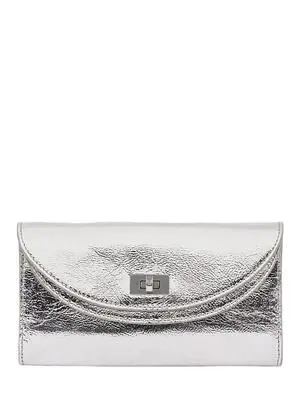 Sandro Mambo Metallic Leather Clutch - Silver