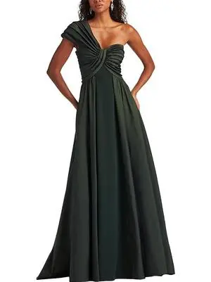 Tadashi Shoji Savar One-shoulder Gown - Dark Forest