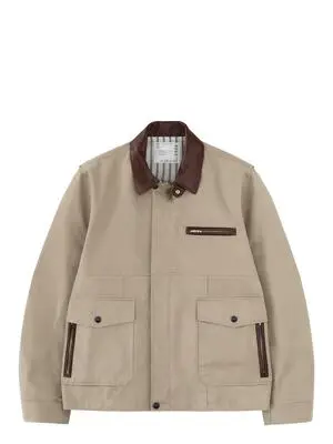 Sacai Jacket With Leather Collar - Beige