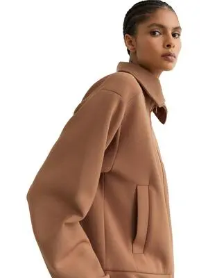 REISS Zip-Front Interlock Sweatshirt Camel