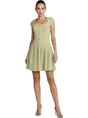 Mac Duggal Cap Sleeve Tweed Mini Dress - Sage