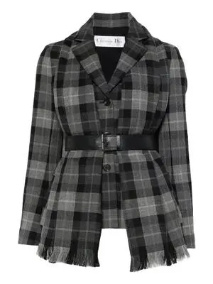 Dior Checked Fringed Jacket - Grey