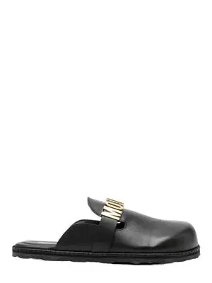 Moschino Logo-plaque Leather Mules - Black