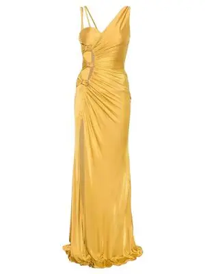 Versace Ruched Buckle Maxi Dress - Yellow