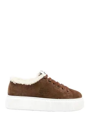 Miu Miu Lace-up Suede Platform Sneakers - Brown