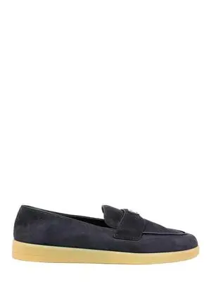 Prada Logo-plaque Suede Loafers - Blue
