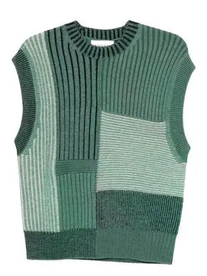 Eric Bompard Sleeveless Knit Patchwork Vest - Green