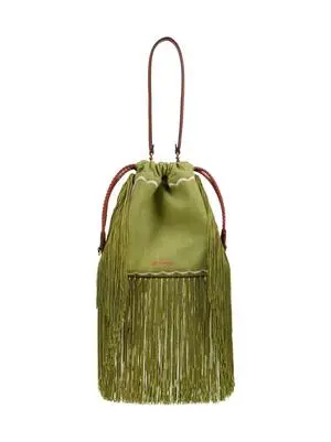 Etro Kalispera Small Bucket Bag With Embroidery And Fringes - Green