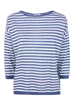 BASE Striped Linen Sweater - Blue