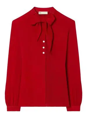 Tory Burch Georgette Bow Blouse - Red