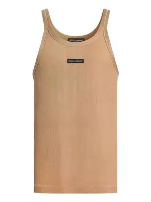 Dolce & Gabbana Cotton Tank Top With Label - Neutrals