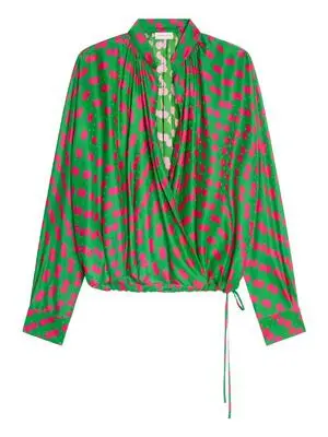 Dries Van Noten Polka-dot Wrap Blouse - Green