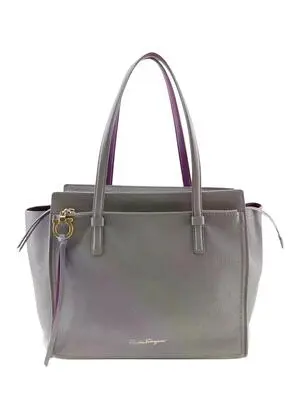 FERRAGAMO Medium Pebbled Calfskin Amy Tote Bag - Grey