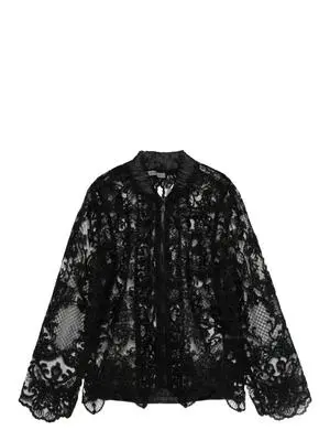 MAURIZIO BRASCHI Lace Zip-up Jacket - Black