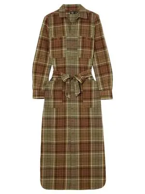 Ralph Lauren Selina Belted Checked Cotton-flannel Maxi Shirt Dress - Multi