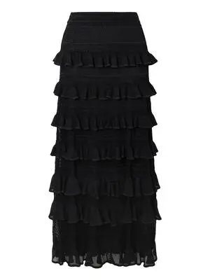 Zimmermann Luna Ruffled Crocheted Midi Skirt - Black