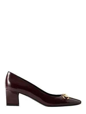 Gucci Zhora Horsebit-embellished Glossed-leather Pumps - Burgundy